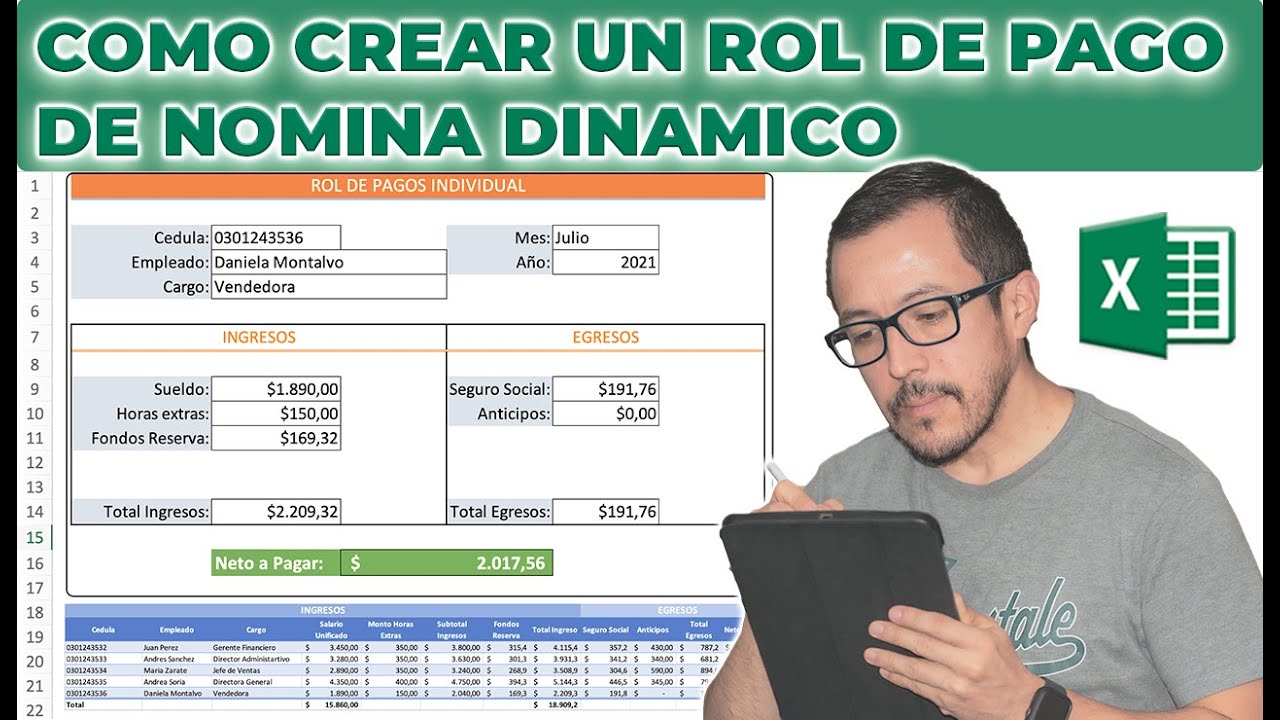 ☑️ Como crear un #ROL DE #PAGOS DE #NOMINA #DINAMICO en #EXCEL tanto Individual como colectivo 💵💵