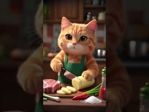 Cat cooks meat to break the fast 🙀 #shorts #shortvideo #cat #cute #catlover #funny