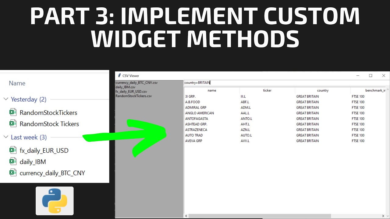Python GUI (Tkinter) Tutorial: CSV/DataFrame Viewer - Part 3 - Custom Widget Methods