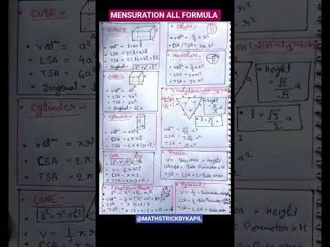 All Mensuration Formula 🔥SSC CGL, Railway, UPSC,Govt Exams🔥Maths Trick#maths#shorts#ssc#railway#upsc
