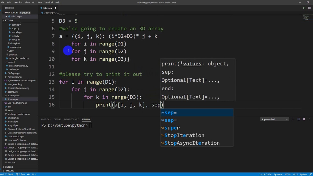 Create 3D array in Python that we access an array element like Pascal syntax