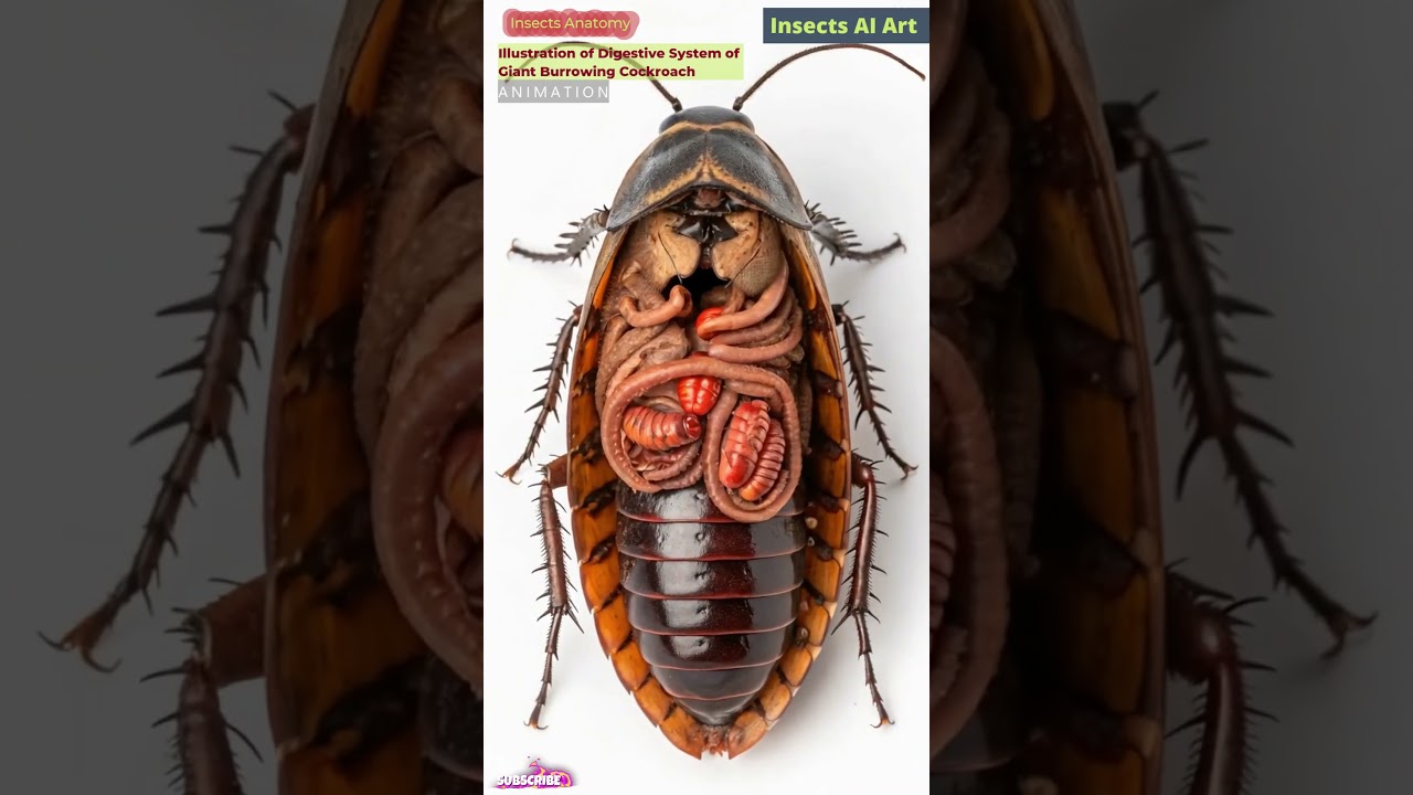 Illustration of Giant Burrowing Cockroach's Digestive System Animation | Insects AI Art | 03