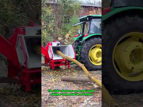 Tractor Powered Wood Chipper in Action