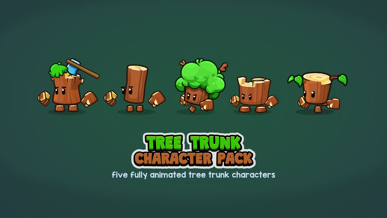Animated tree trunk game asset animation preview