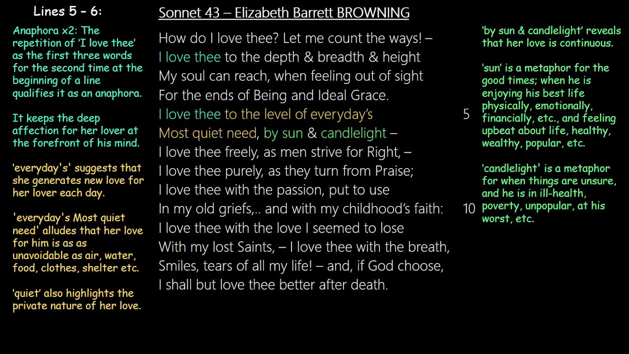 Sonnet 43 — Elizabeth Barrett BROWNING: Detailed Analysis and Video Annotation