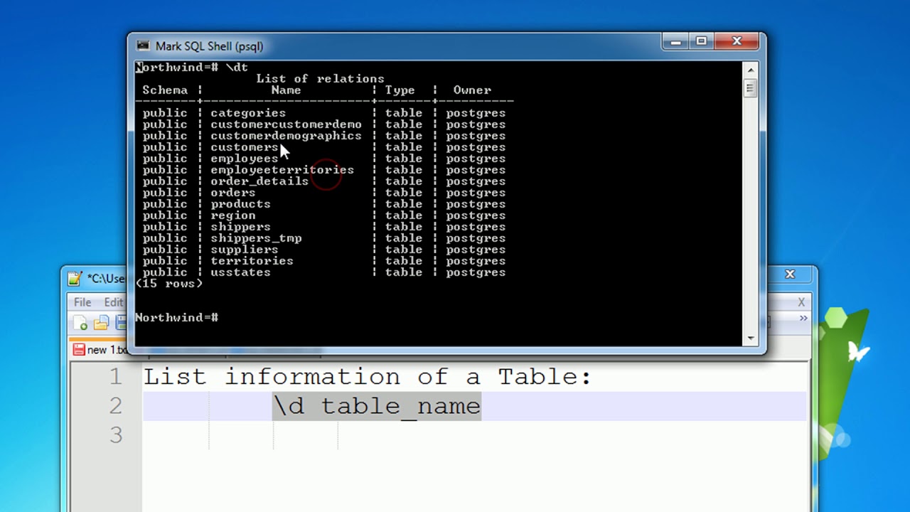 PostgreSQL - SQL Shell - Get Table Information