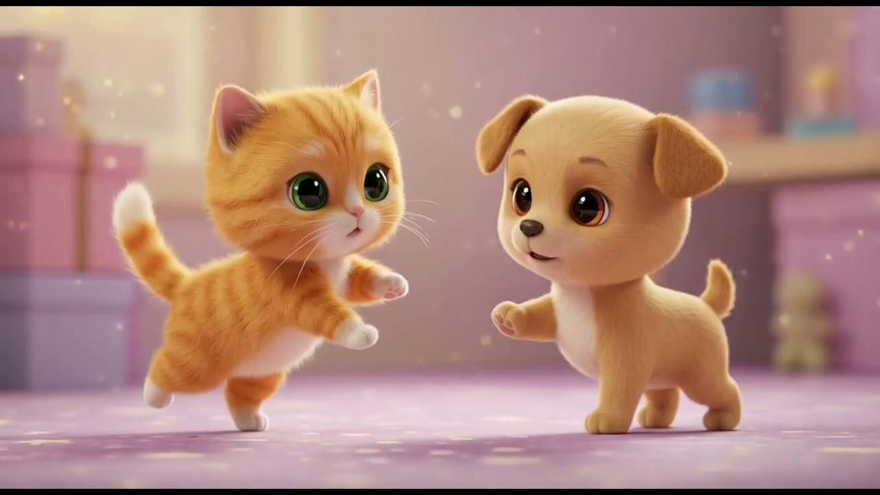 El gatito y el perrito bailan – Canción divertida para niños🎵