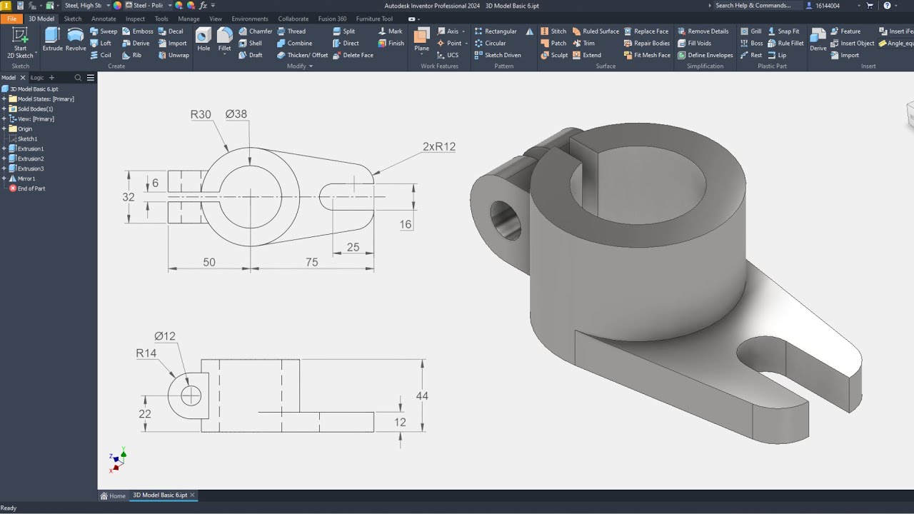 Inventor Beginner Tutorial #6 | 3D Model Basic