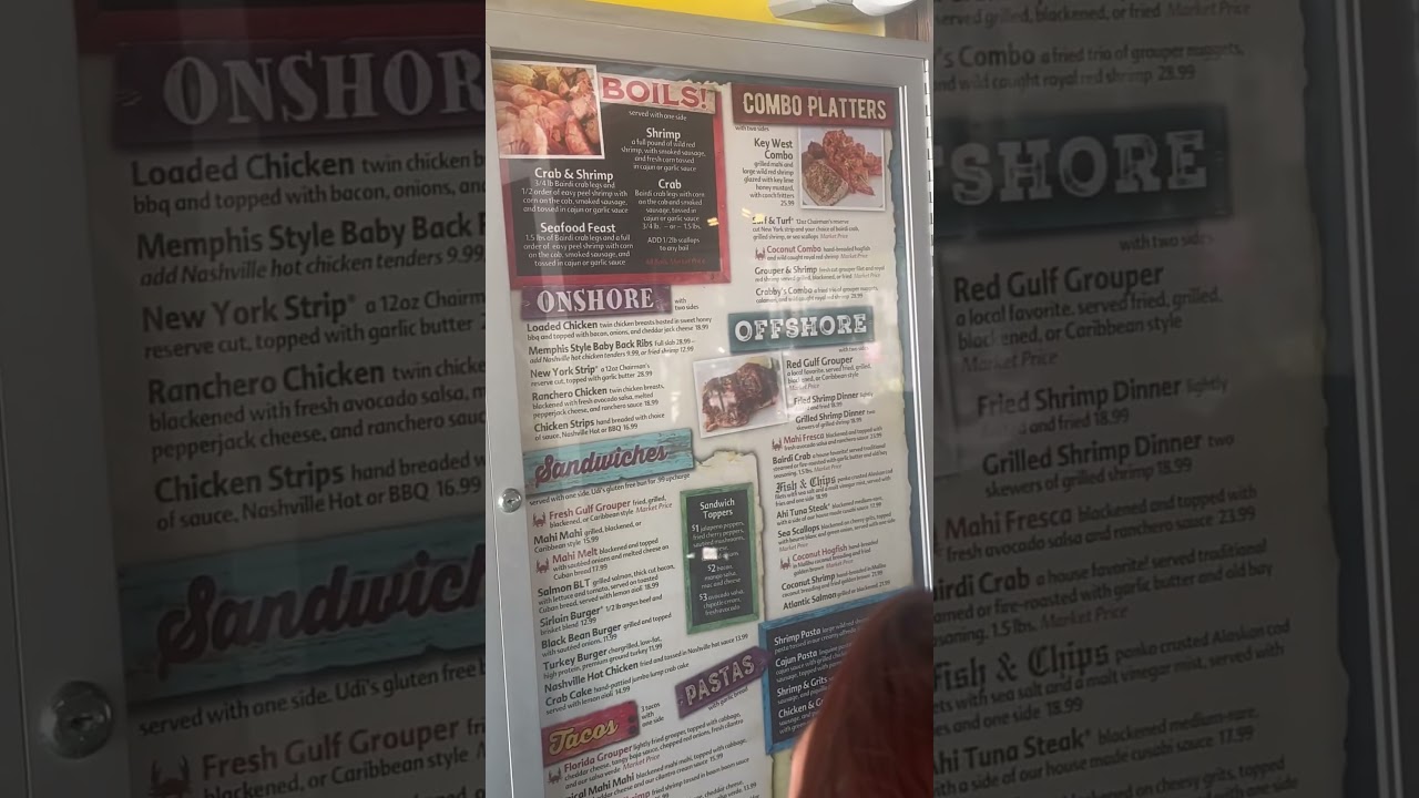 Crabby’s 🦀 on the pass menu #seafood #stpetersburgflorida #tampabay #tampa #crab #menu #beach #yum
