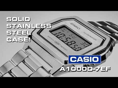 Finally! A solid stainless steel case on Casio's A1000D-7EF. It's newest "vintage" digital watch.