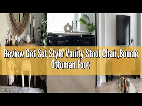 Review Get Set Style Vanity Stool Chair,Boucle Ottoman Foot Stool Modern Ottoman Footstool with Wood