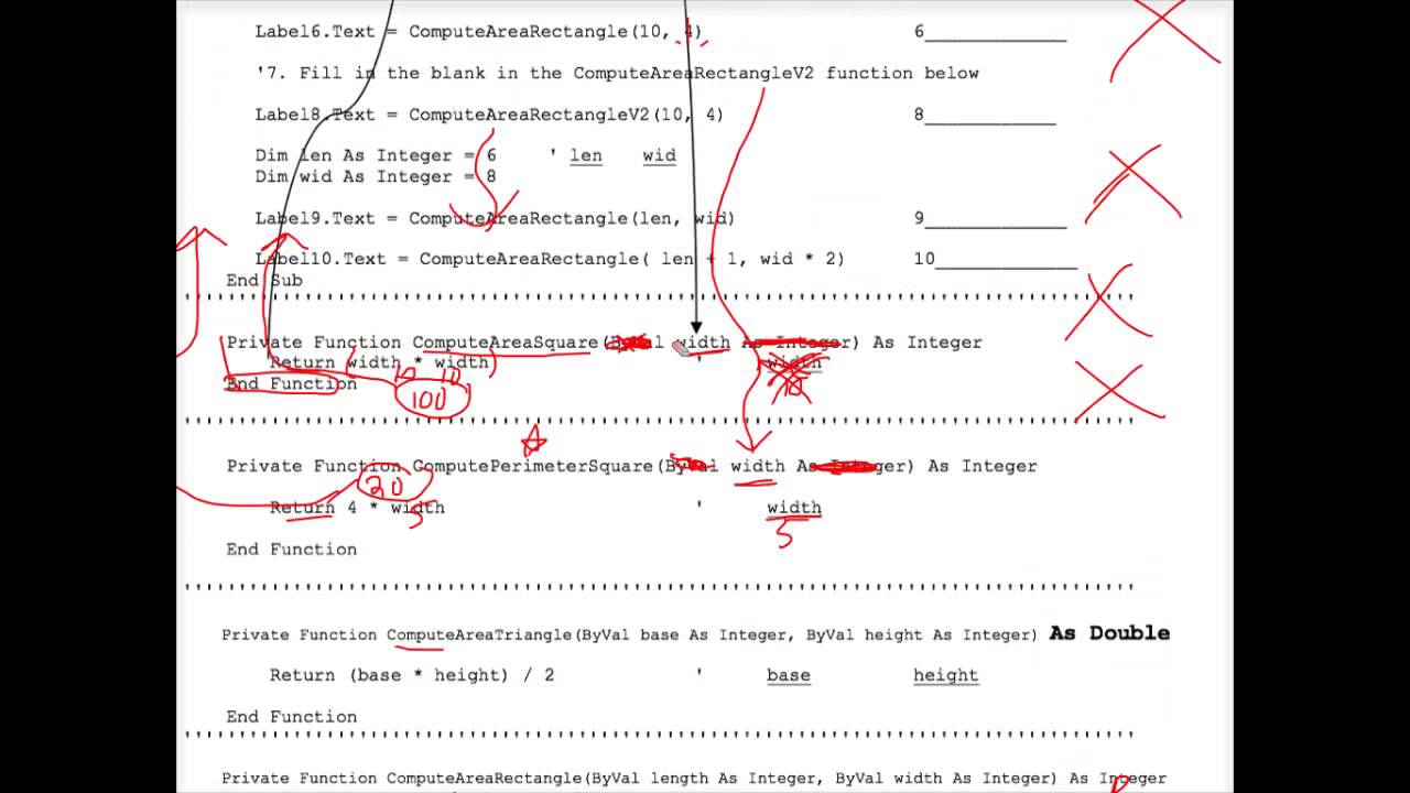 VB Tracing Functions Worksheet #1