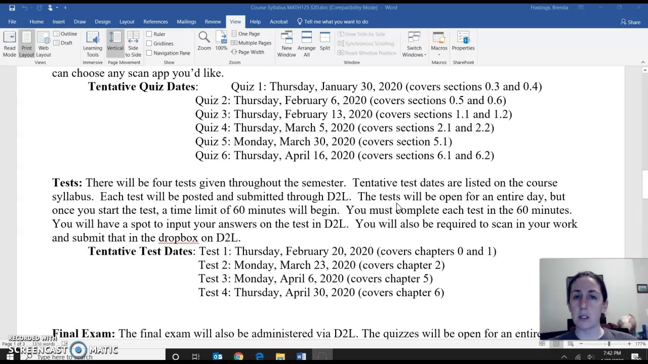 Math 125 Course Syllabus
