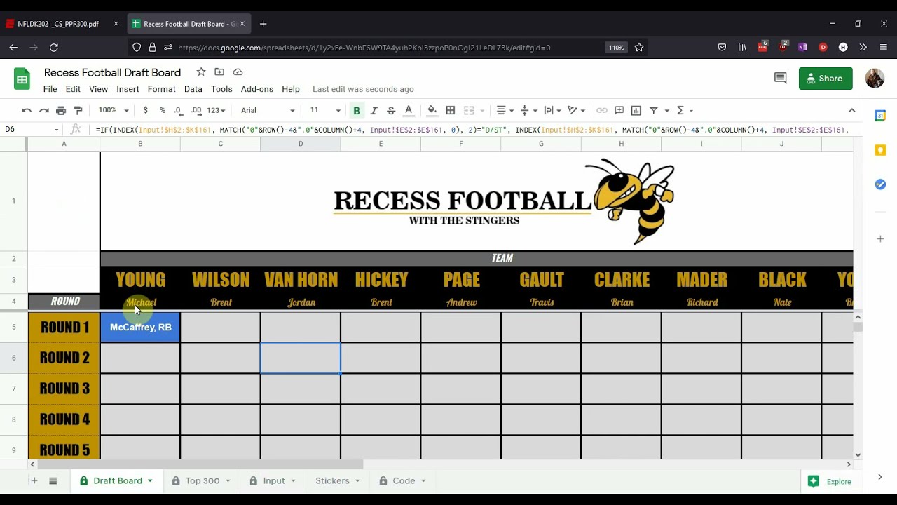Fantasy Football - Digital Draft Board Instructions