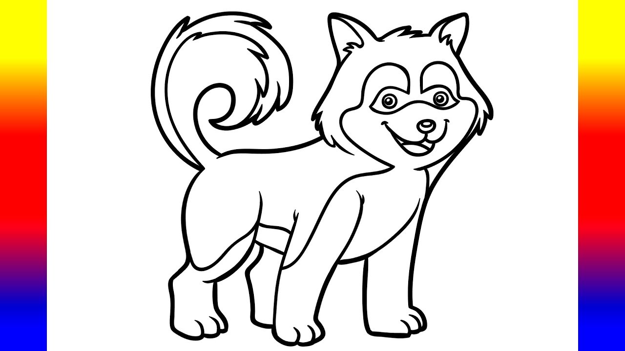 Coloring for Kids with Husky Dog Puppy - Coloring Pages for Children