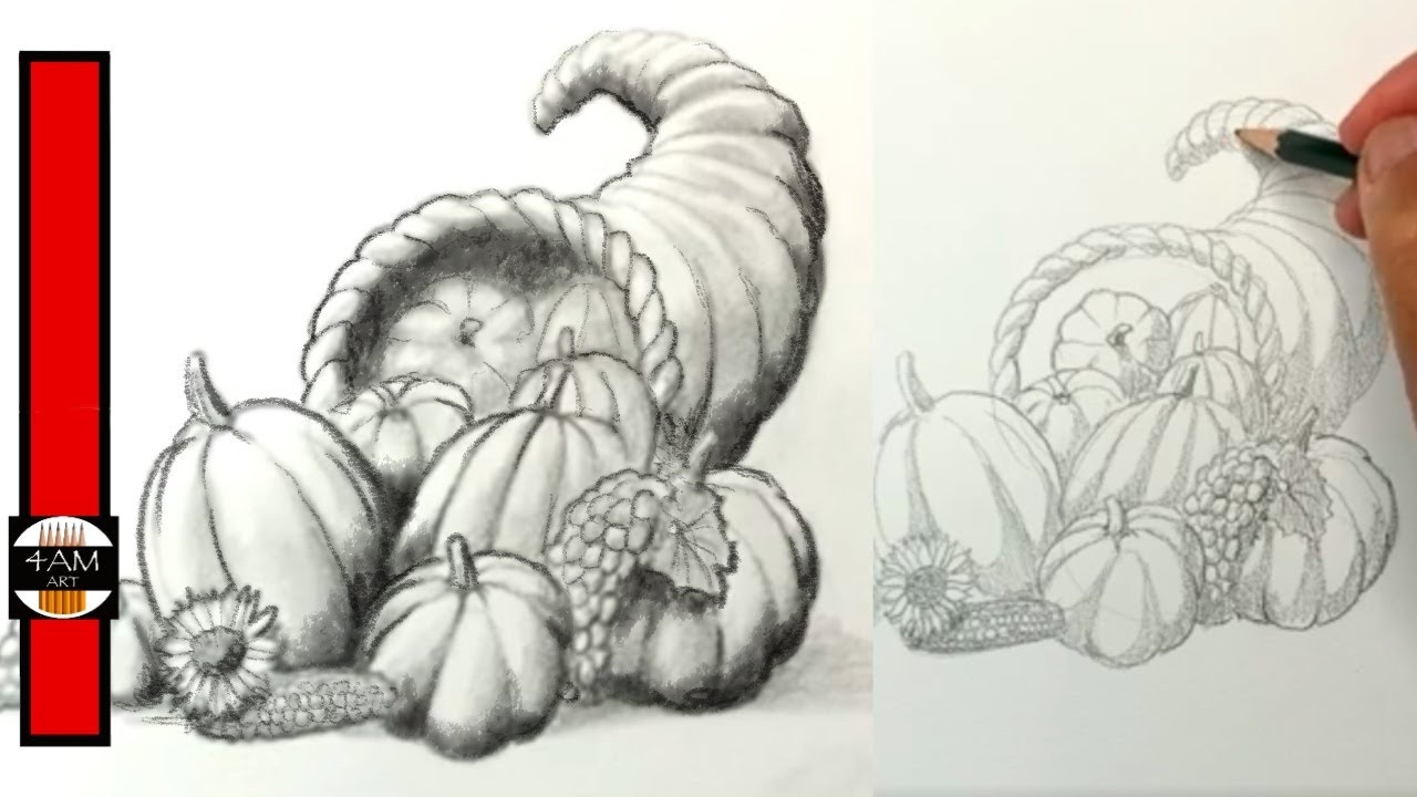 How to Draw a Cornucopia Basket, A Pencil Drawing