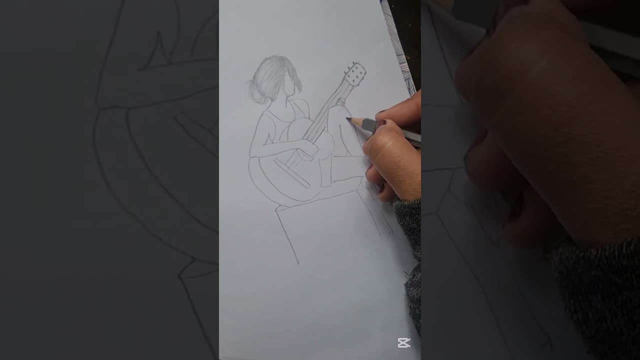 aesthetic girl playing guitar #drawing,reference from pinterest #beautiful #sketch