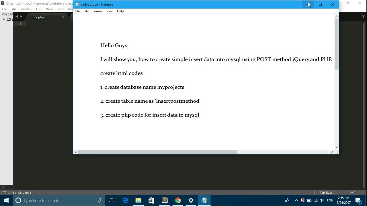 How to create insert form data using jQuery post() method with PHP and MySql without refresh page