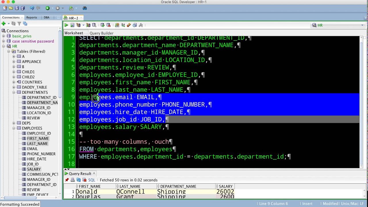 Going from SELECT * To Just the Cols You Want in Oracle SQL Developer