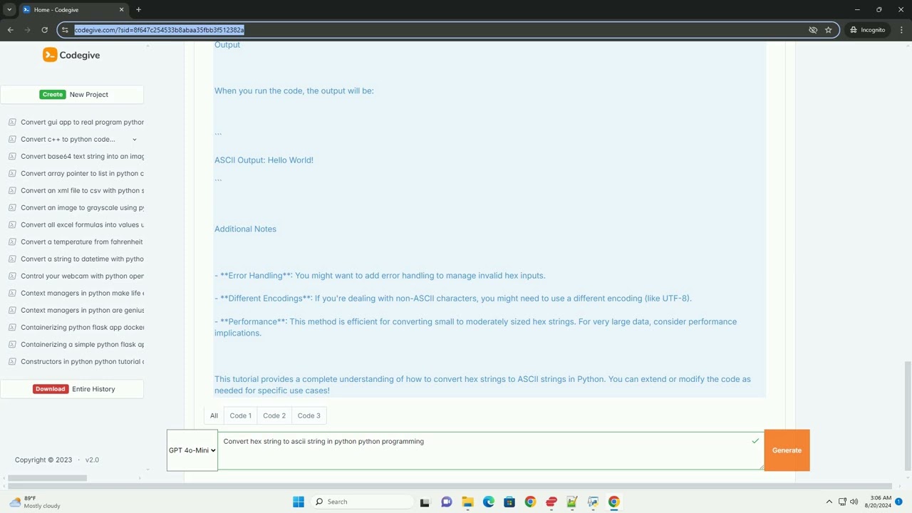 Convert hex string to ascii string in python python programming