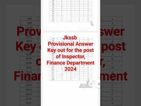 JKSSB Provisional Answer key out for the post of Inspector, Finance Department 2024