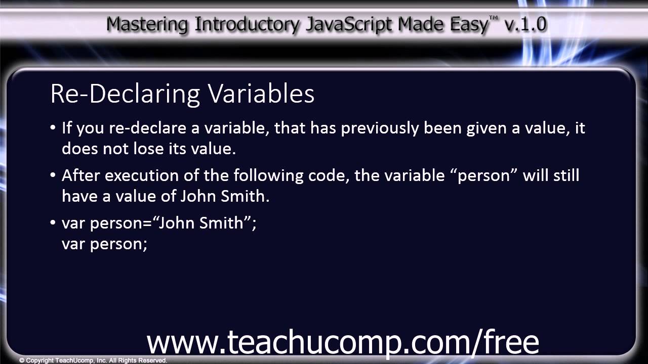 JavaScript Training Tutorial Re-Declaring Variables