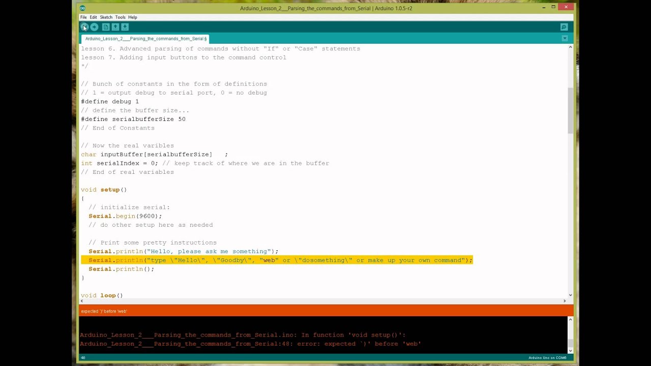 Fast Track To Arduino Programming Lesson 2 Parsing The Serial Input Into Usable Commands