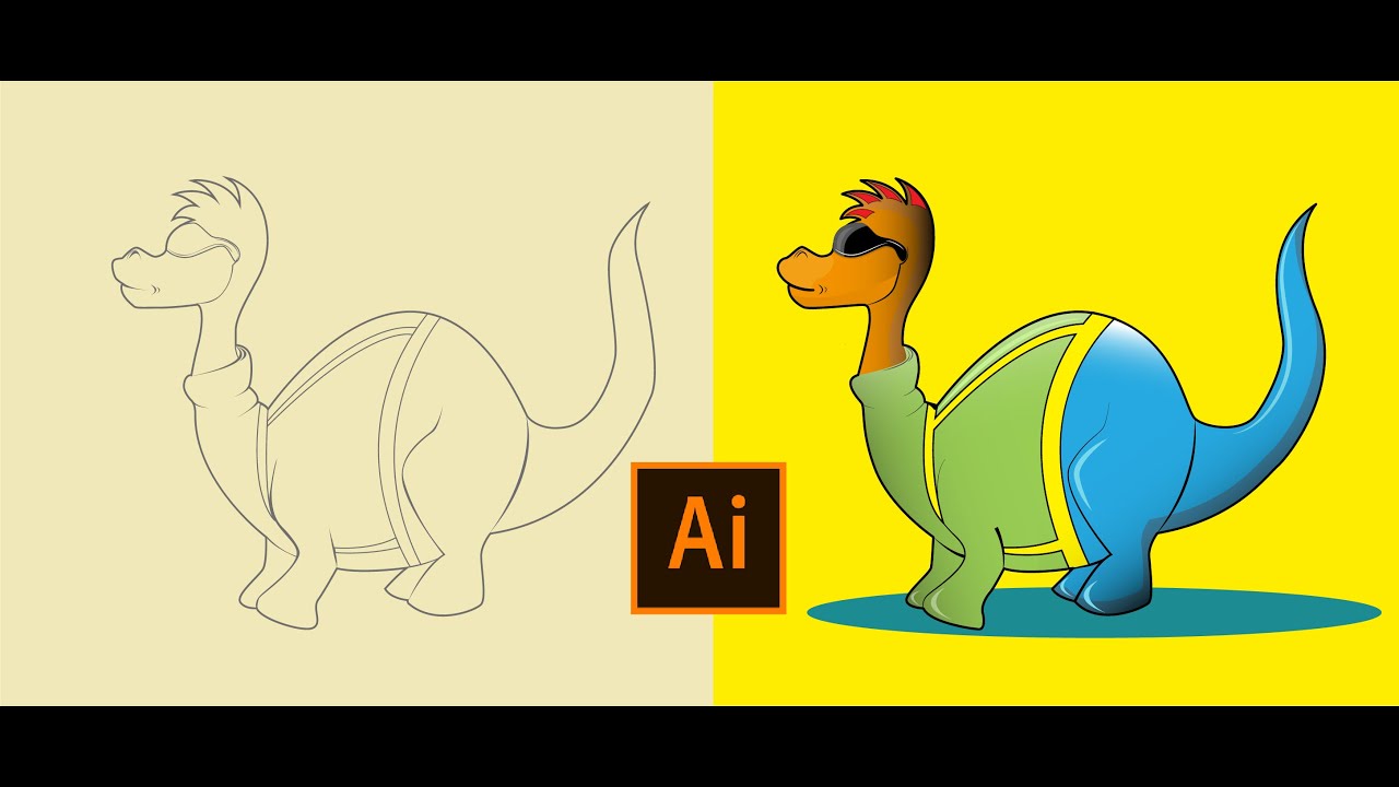 Create a vector Dino from sketch in Adobe Illustrator tutorial