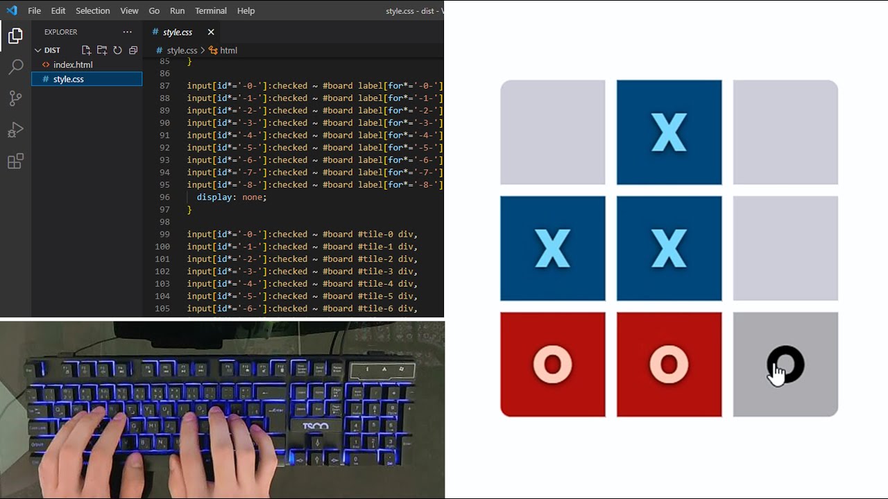 ASMR Programming - Tic Tac Toe Game using HTML CSS | No Javascript - No Talking