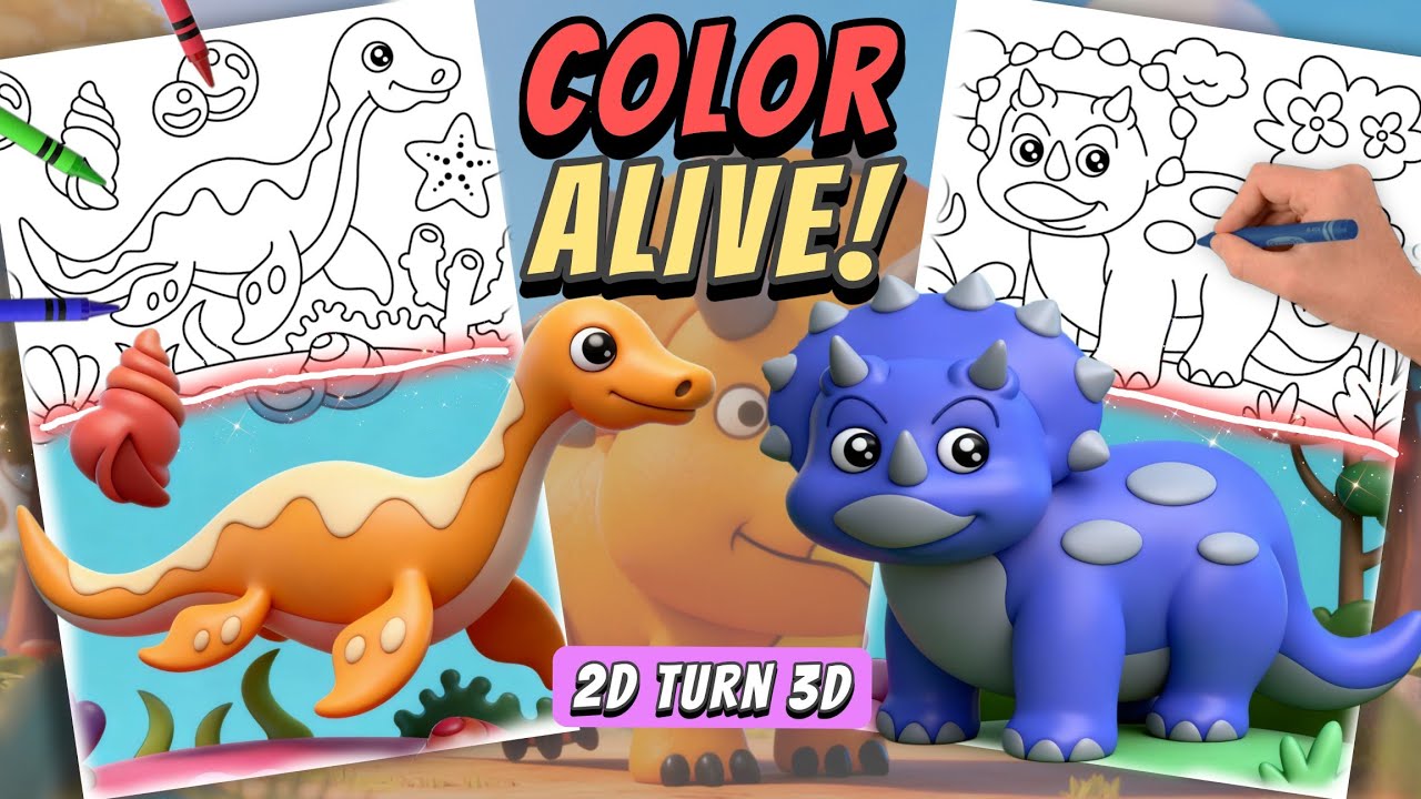 Coloring Plesiosaur & Triceratops 🦖 | Dinosaur Coloring Turns Into 3D Animation!