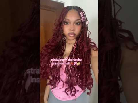Burgundy french curl braids ๐๐ธ๐ฐ#braids #hairstyle #trending #fyp #braidstyles