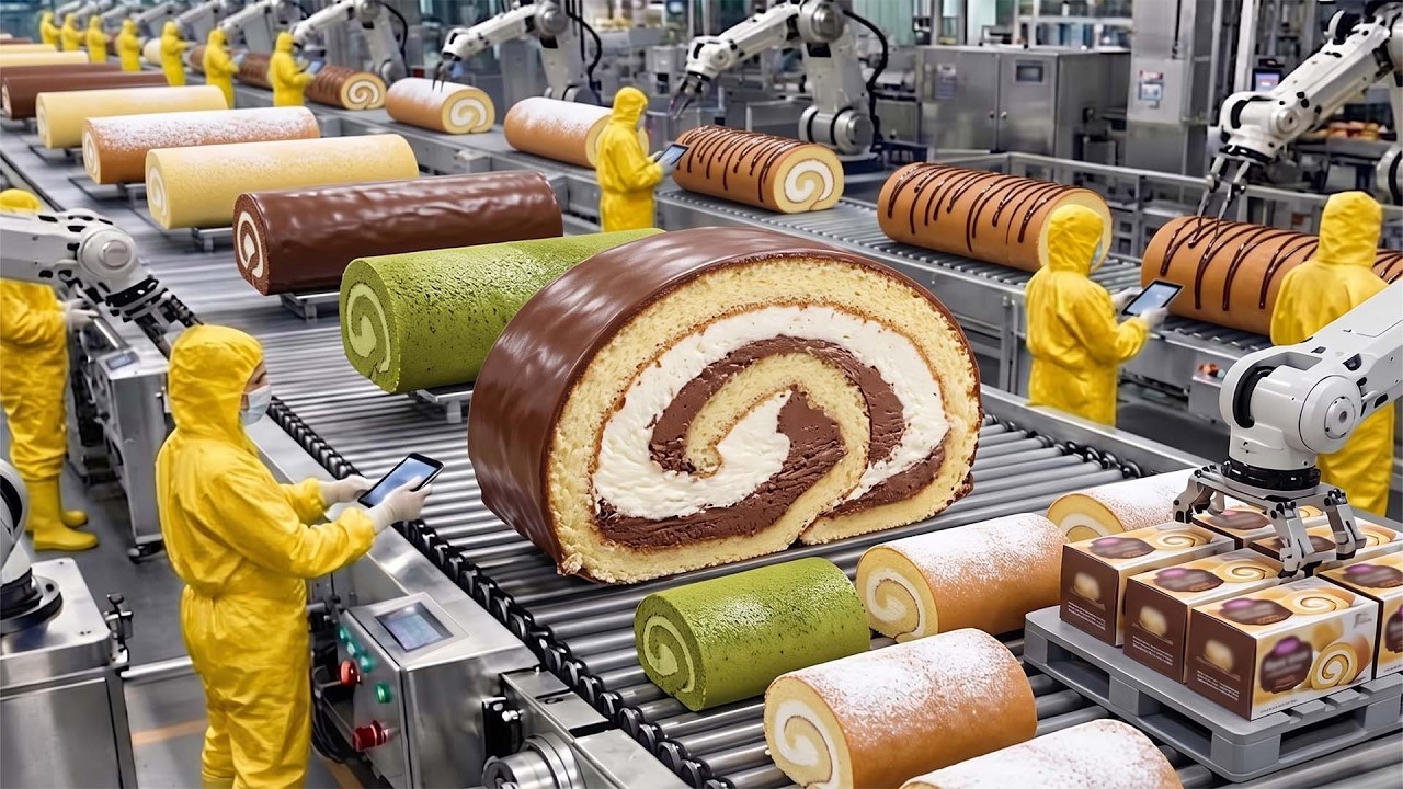 Inside Korea’s Dessert Factory: How Cream Roll Cakes Are Made (Full Process)