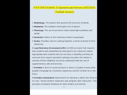 FTCE ESE EXAM K 12 2022 2023 Verified FTCE ESE EXAM K 12