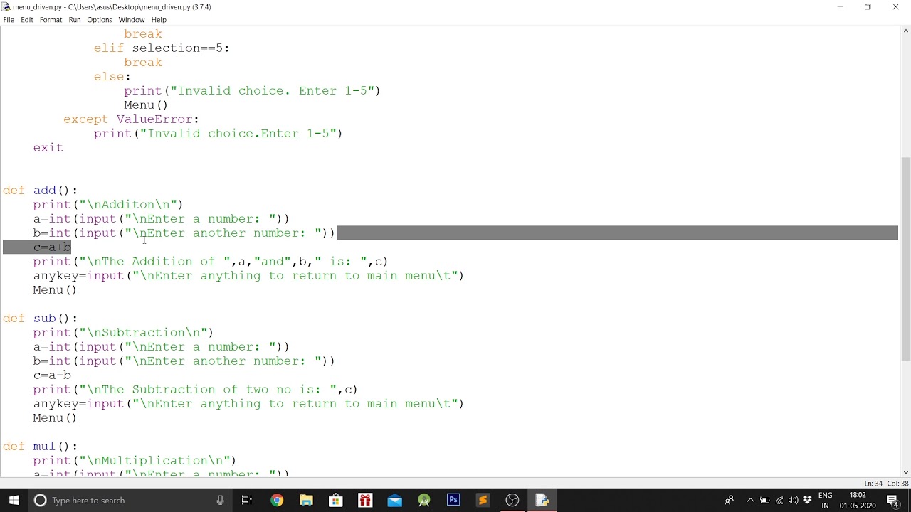 Menu Driven Program for creating a Simple Calculator using Python-CODE WITH NM