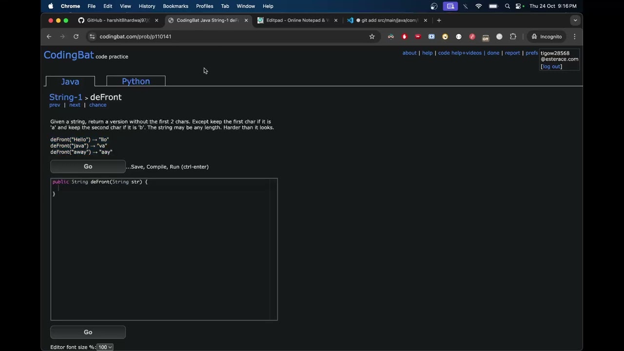 CodingBat Java | String-1 Section | deFront