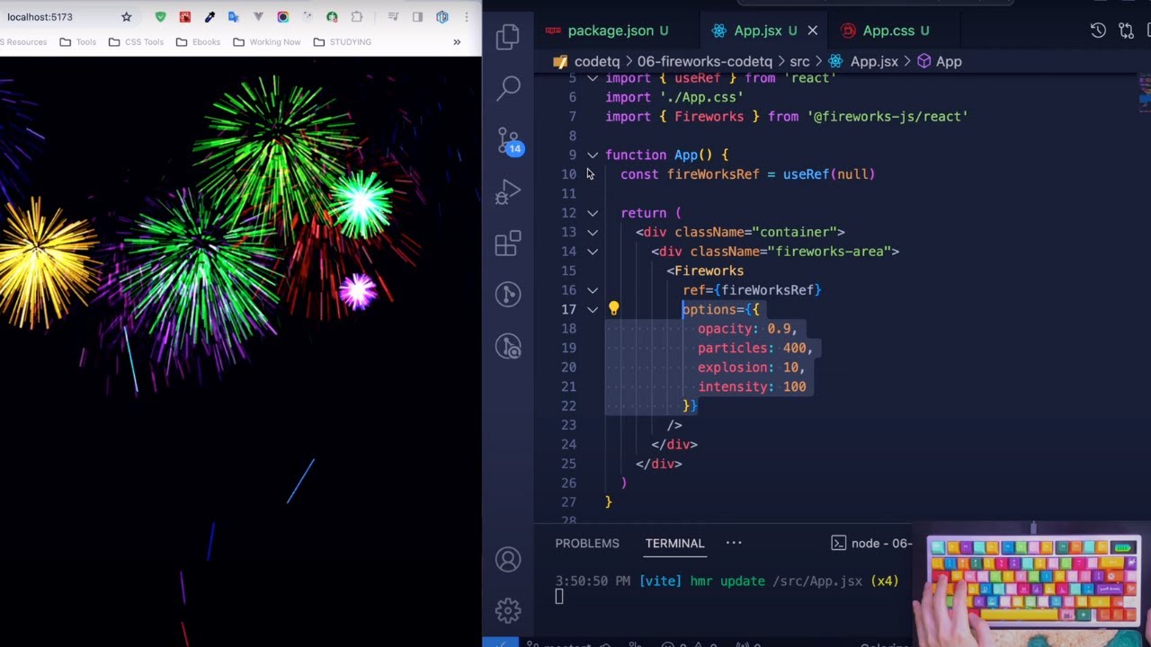 ASMR Programming - Make Fireworks With ReactJS - No Talking - CodeTQ