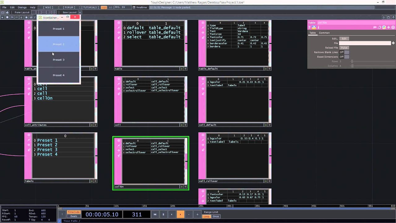 THP 494 & 598 | The Table COMP | TouchDesigner