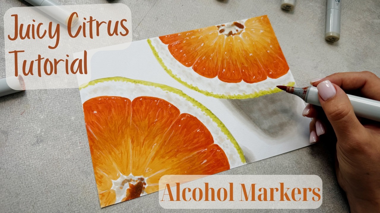 How to Draw a Realistic Citrus Slice / Alcohol Marker Tutorial