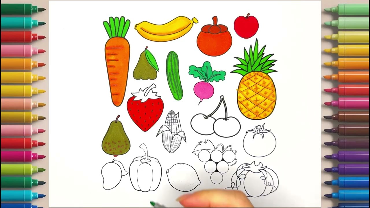 Coloreando Verduras y Frutas 🌽🍎 | Dibujos Divertidos para Niños