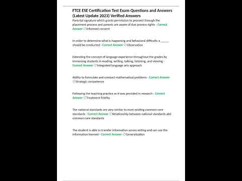 FTCE ESE Certification Test Exam Questions and Answers Latest Update 2023 Verified Answers