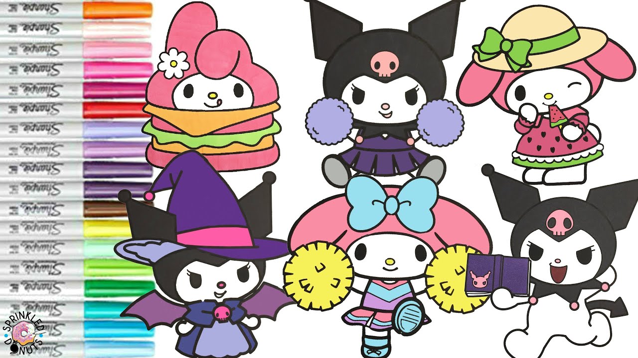Kuromi and My Melody Sanrio Coloring Book Compilation Cheerleaders Watermelon Hamburger and More