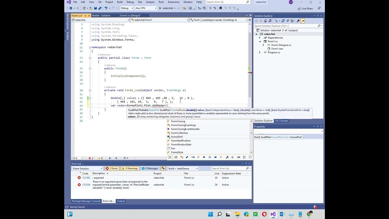 Radar Chart in C# using Scottplot