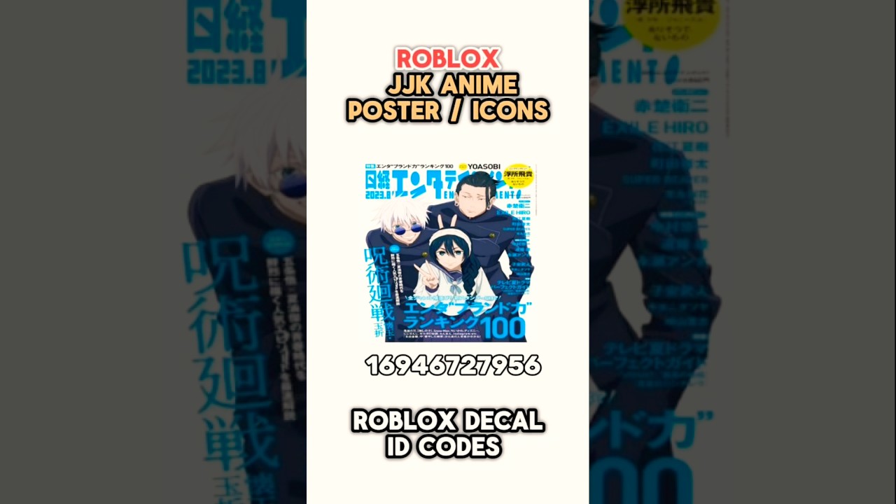 Jjk jujutsu kaisen poster / icon / pfp decal id codes #roblox #robloxcodes #jjk #anime #robloxanime
