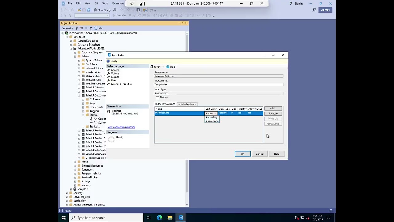Creating and managing indexes in SQL Server