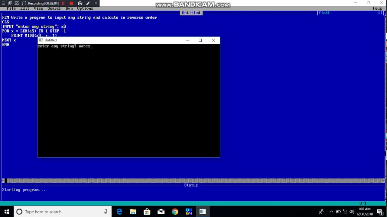 how to convert string into reverse using qbasic