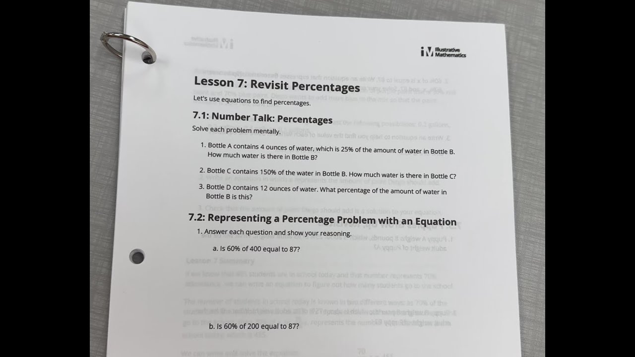 6th Grade IM Math - Unit 6 Lesson 7: Revisit Percentages