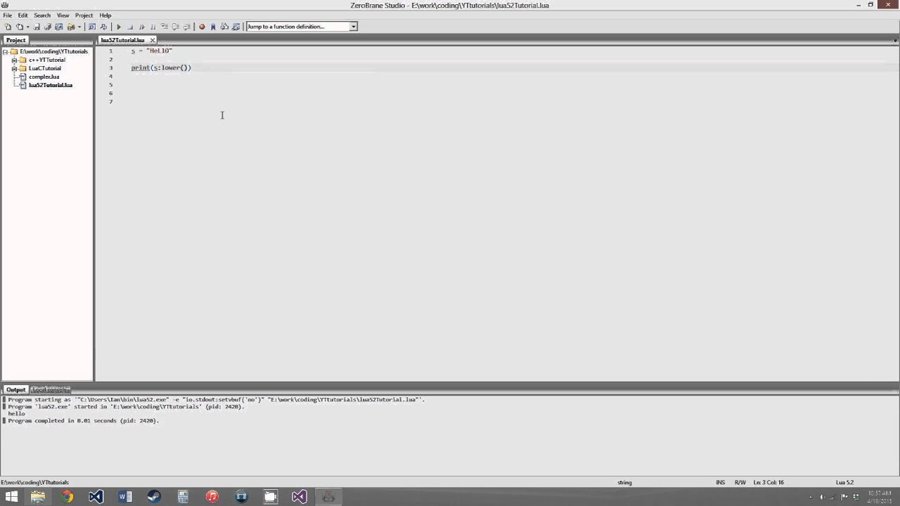 Lua 5.2 Tutorial 20: The String Library Part 1