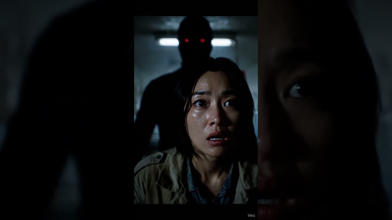 Realistic AI Horror Scene | Woman Faces Shadow Creature in Empty Hallway 😱 AI Video
