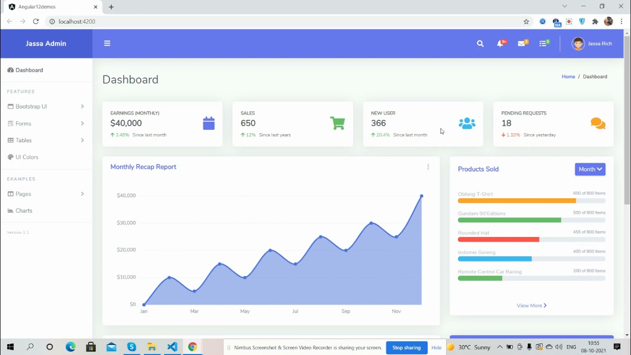 Angular 12 Free Admin Dashboard Website Responsive Template