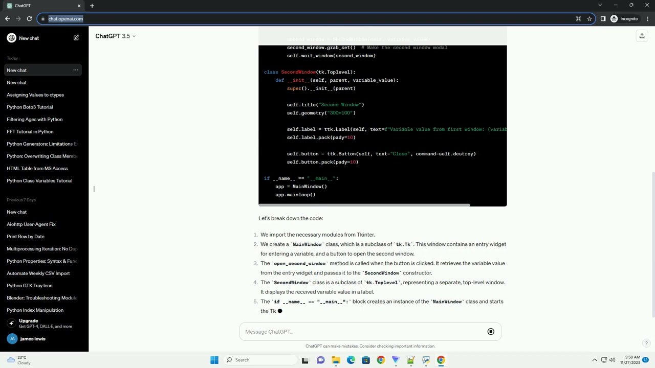 How to get variable from one window to another in tkinter python